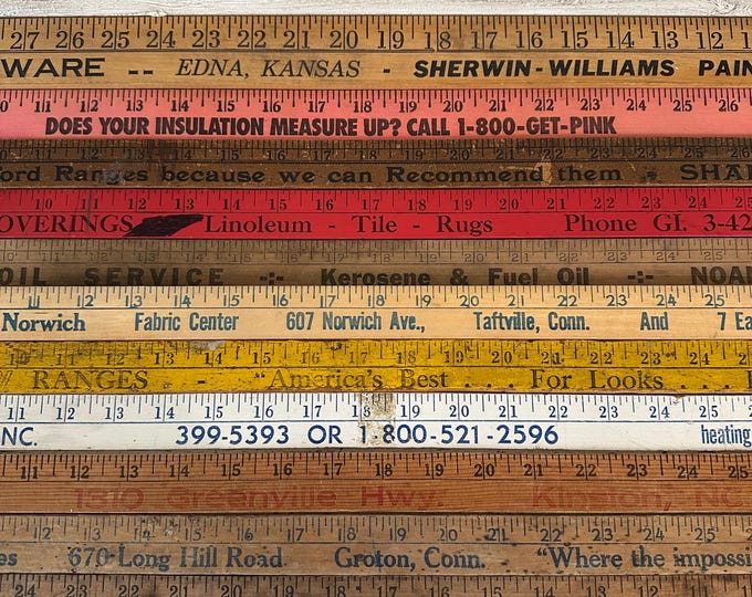 12 Vintage Wooden Yard Sticks - Assorted Styles - Fun Advertising ...