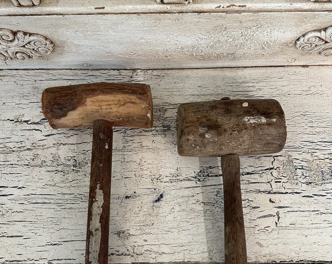 Two Antique Primitive Wood Mallets- Rustic Wood Bung Hole Mallets ...