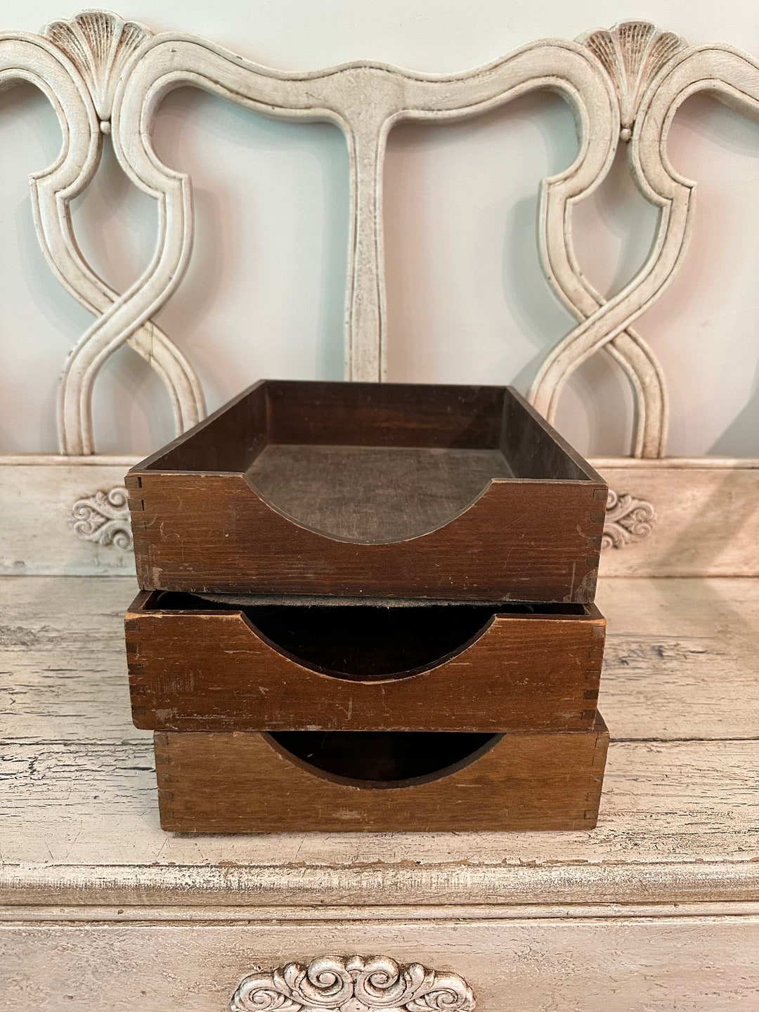 Vintage Wooden Desk Organizer Tray - Inbox Outbox - in Box - Etsy