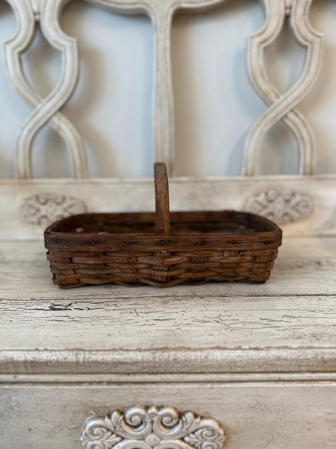 Small, Woven Garden Basket With Handle - Shelton Basket - Distressed ...