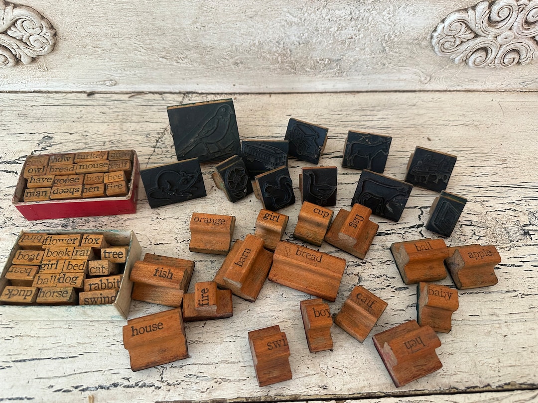 Antique Rubber Stamp Set Sweet Words and Images School Stamps for ...