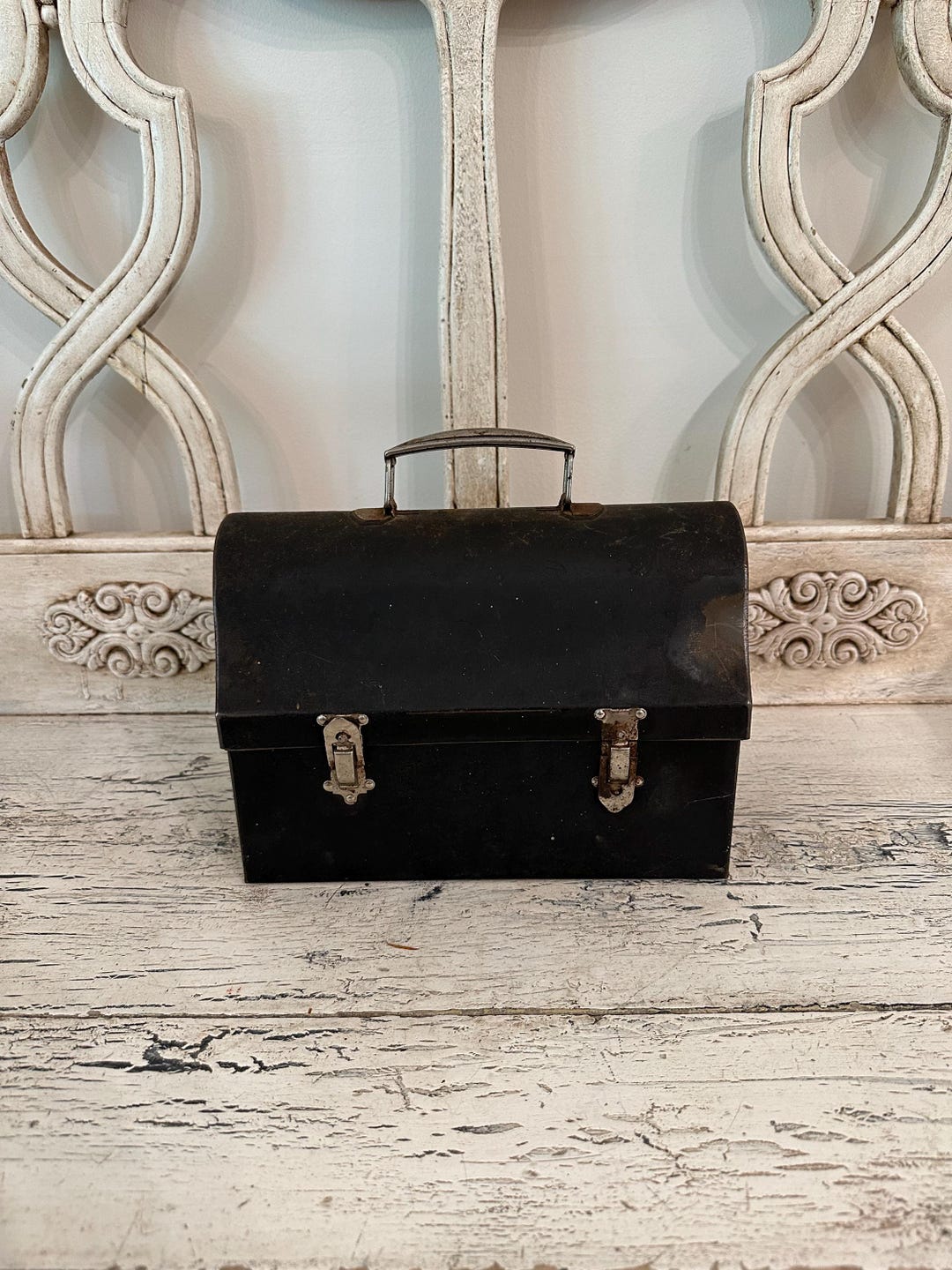 Vintage Black Dome Top Lunch Box - No Thermos - 1940s Style Retro Lunch ...