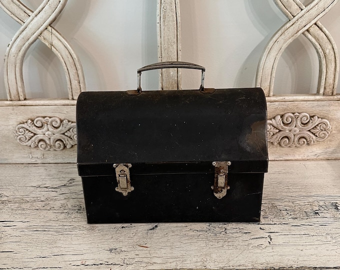 Vintage Black Dome Top Lunch Box - No Thermos - 1940s Style Retro Lunch ...