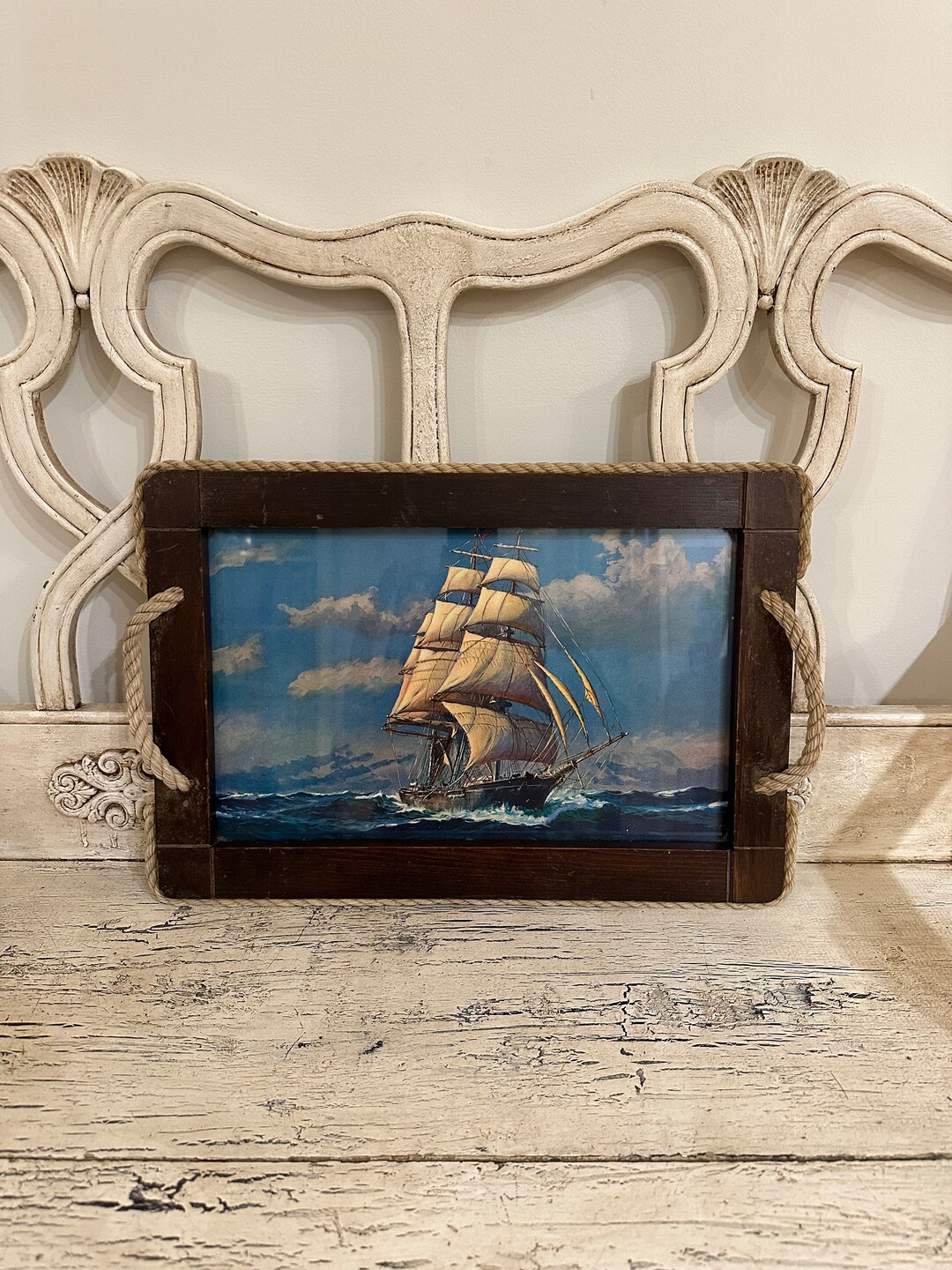 Vintage Ship Print Serving Tray Kitschy Nautical Decor - Etsy