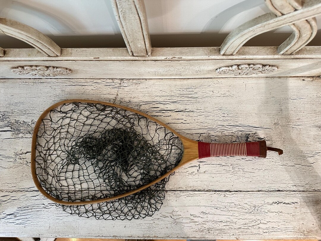 Vintage Fishing Net Rustic Nautical Decor Wooden Trout Fishing Net - Etsy