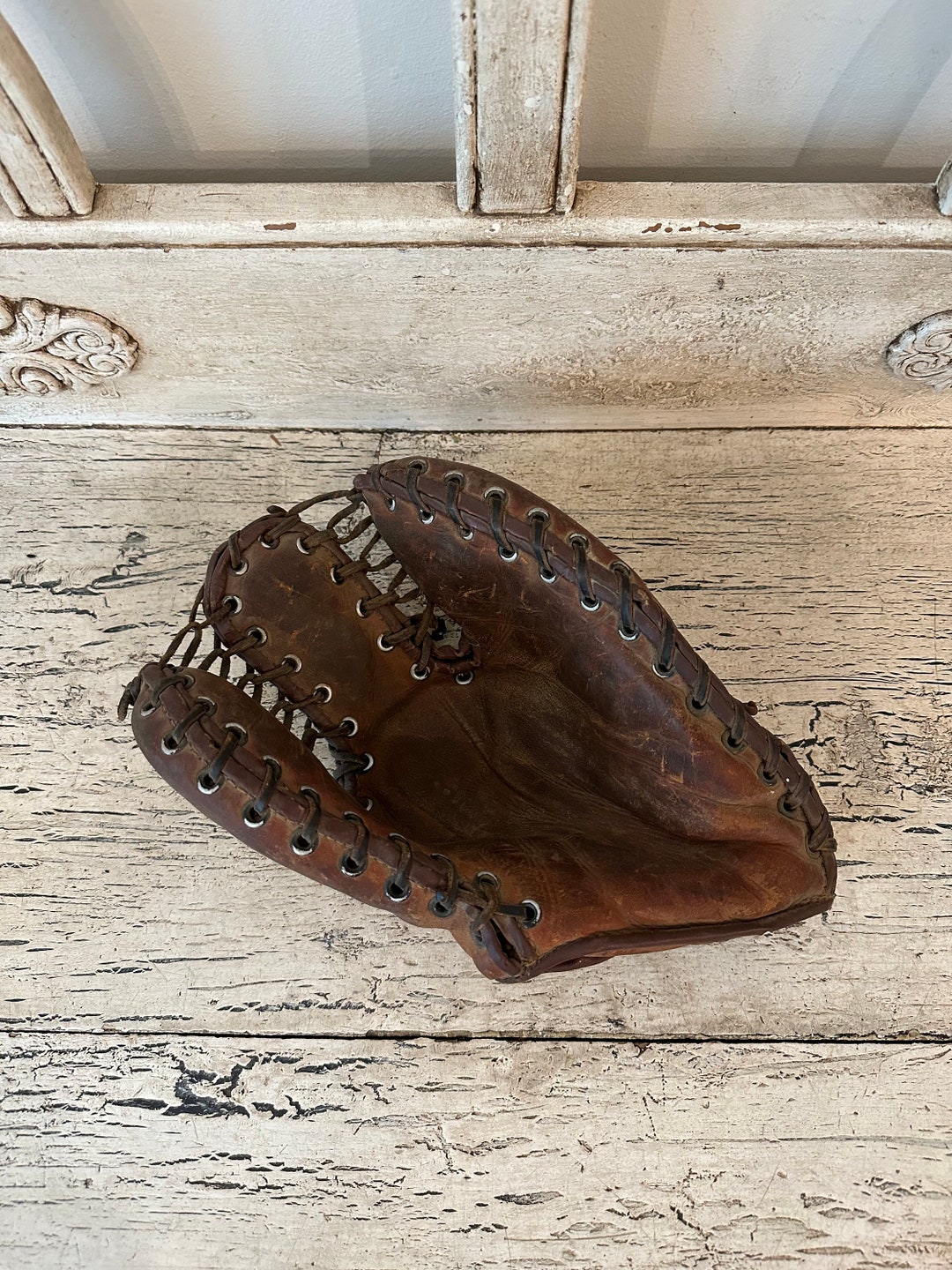 Antique Leather Baseball Glove - Three Finger Glove - First Baseman's ...