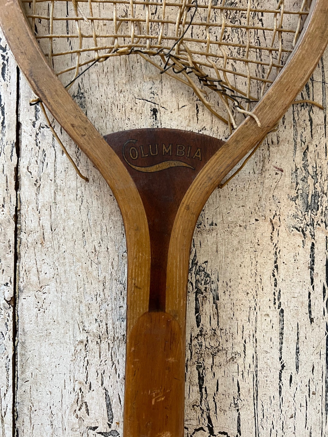 Antique Wooden Tennis Racket Beautiful, 1920s Wright & Ditson Columbia ...