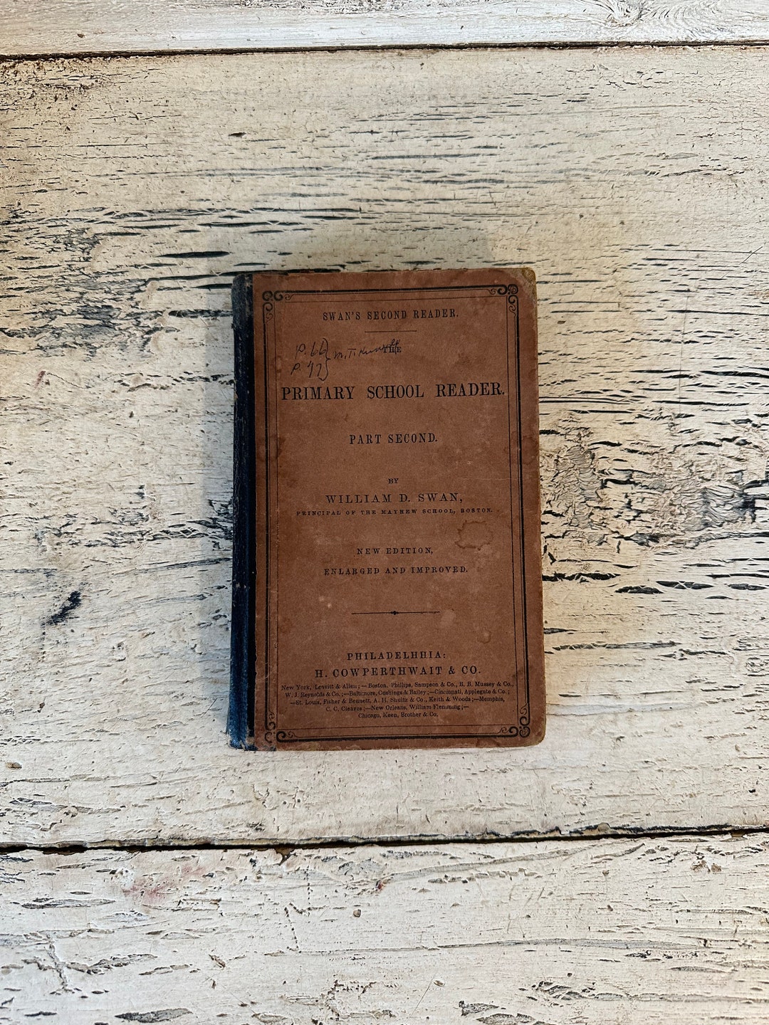 Antique School Book - Swan's Second Reader, 1855 - Rustic Tattered ...