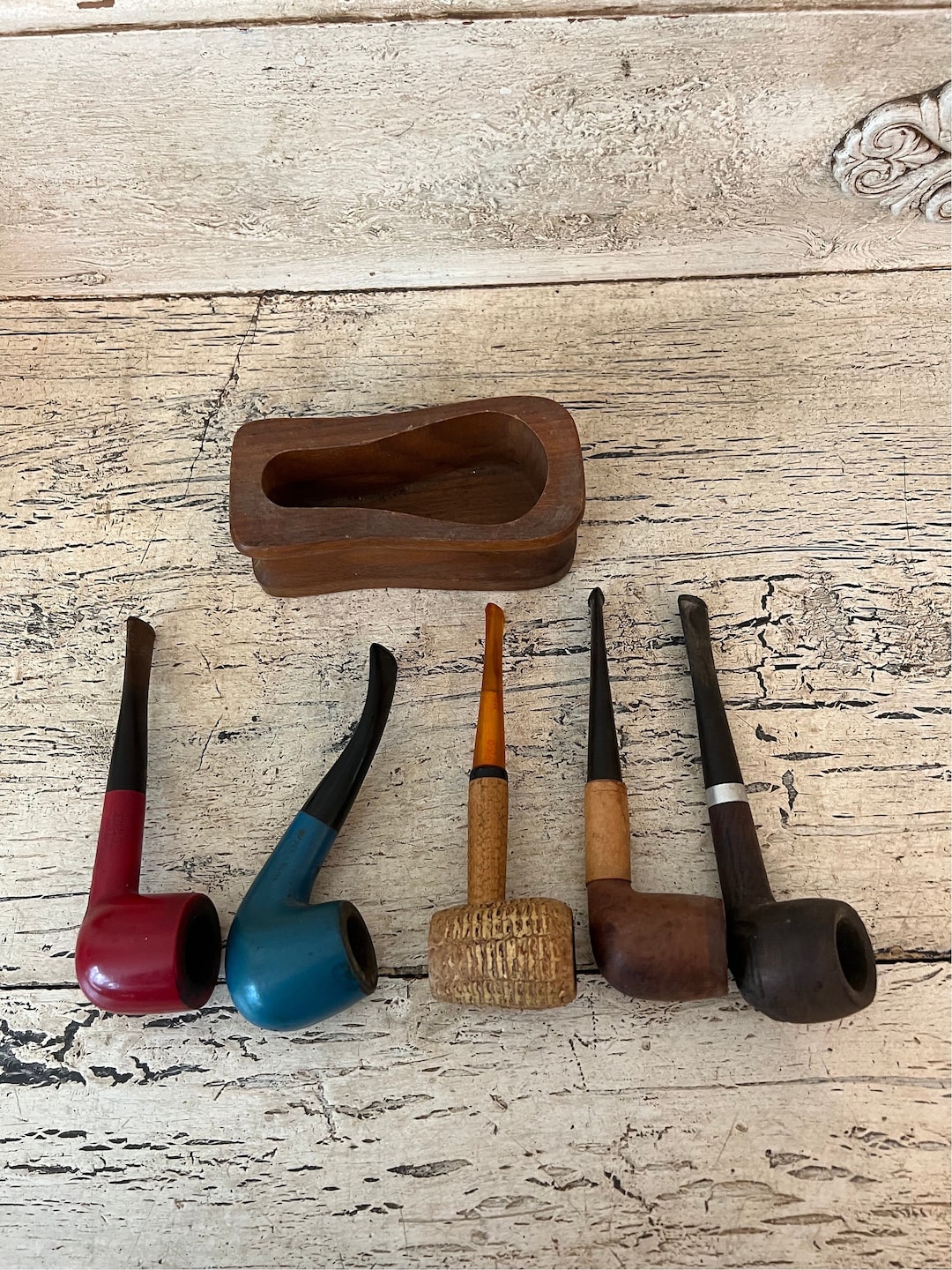 Vintage Estate Pipe Smoking Lot 5 Pipes for Restoration Plus Pipe Rest ...