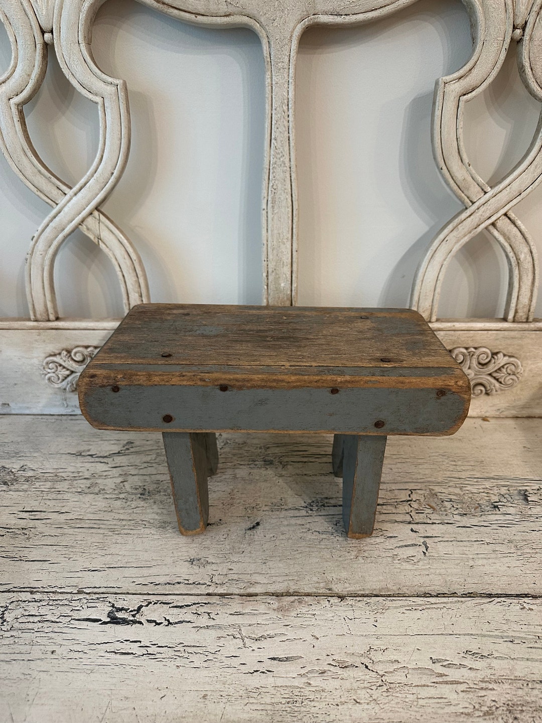 Small Rustic Step Stool - Messy, Vintage Wooden Step Stool for Plants ...