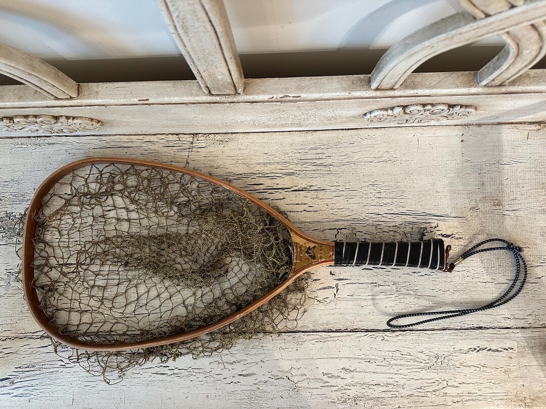 Vintage Fishing Net - Rustic Nautical Decor - Wooden Trout Fishing Net ...