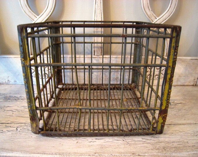 Vintage Wire Metal Milk Crate Yellow - Etsy