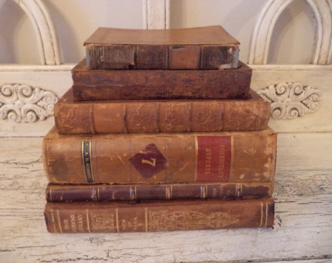 Antique Leather Book Stack Library Wedding Rustic Decor Tan Gilded ...