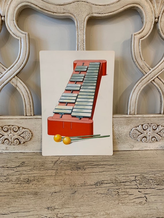 Vintage Alphabet Flash Card Letter X Xylophone Picture | Etsy