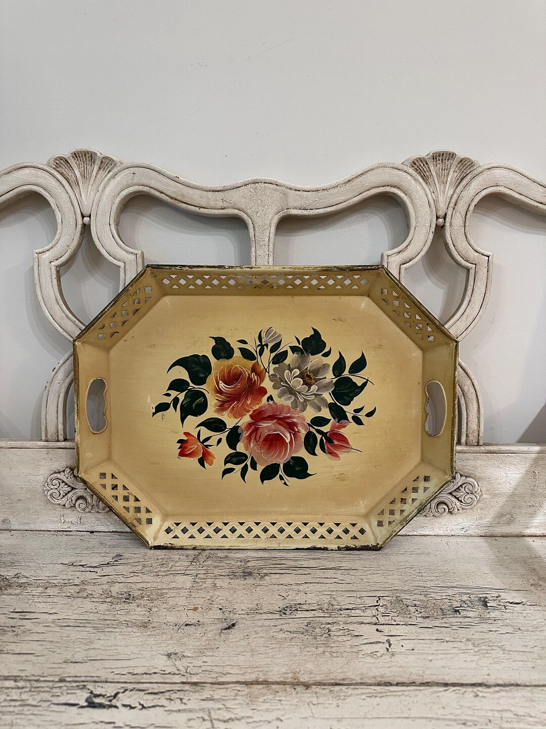 Vintage Tole Tray - Chippy, Rusty, Flawed - Pretty Farmhouse Floral ...