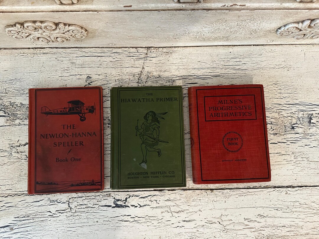 Rustic School Book Stack - Vintage 1920s School Spelling and Reading ...