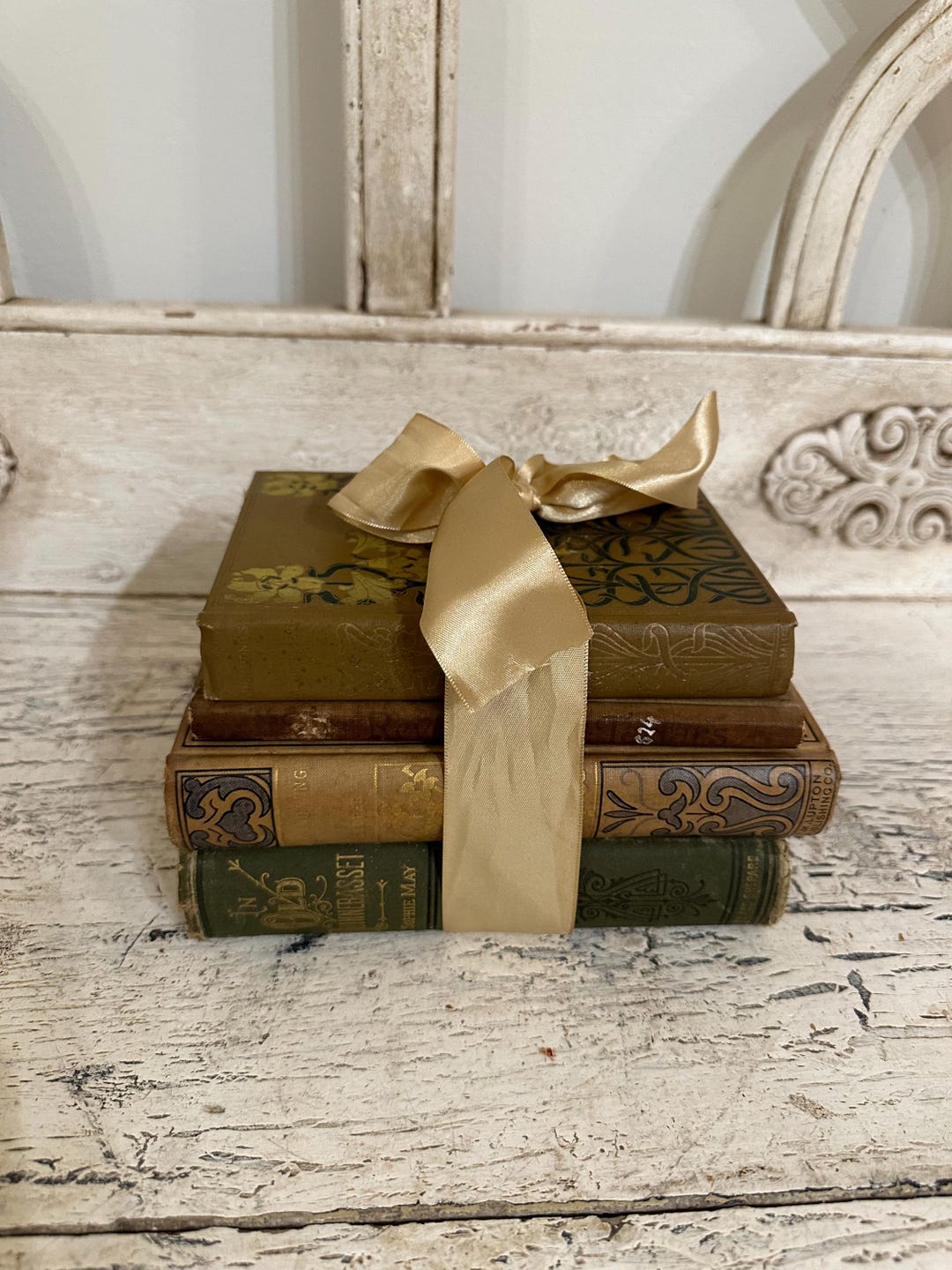 Shabby Chic, Rustic Book Stack Pretty Tan and Green Books Romantic ...