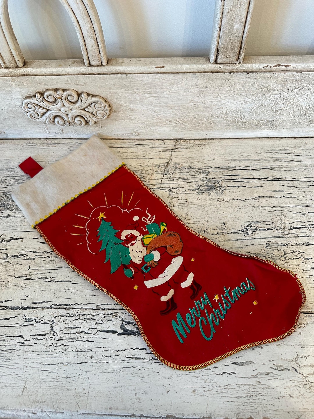 Vintage Christmas Stocking - 1940s-50s - Distressed and Faded - Etsy