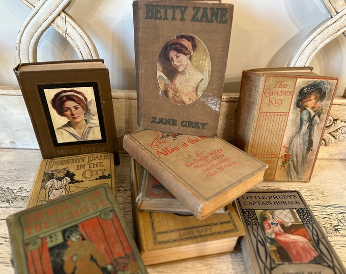 Farmhouse Tattered Book Stack - Brown and Tan Books - Edwardian -1920s ...