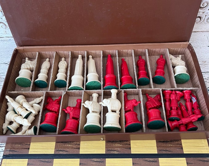 Vintage Chess Set - 1960s - Pretty Pieces With Elephant Rooks ...