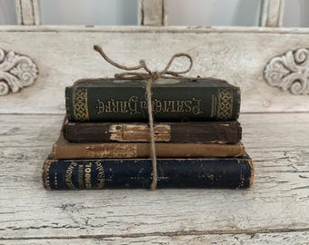 Farmhouse Tattered Book Stack - Antique Book Bundle - Rustic Home Decor - Distressed Victorian ...