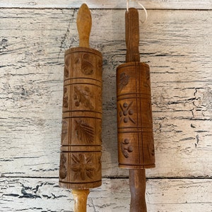 Two Vintage Carved Wooden Rolling Pins for Springerle, Shortbread ...