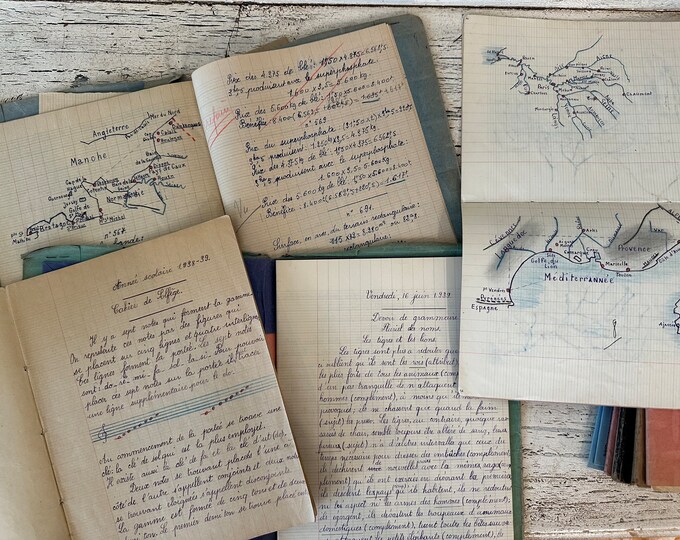 Collection of Vintage High School Notebooks in French 1938 Handwritten ...