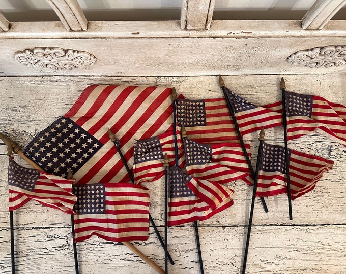 10 Vintage 48 Star American Flags - Tattered and Distressed Parade and ...