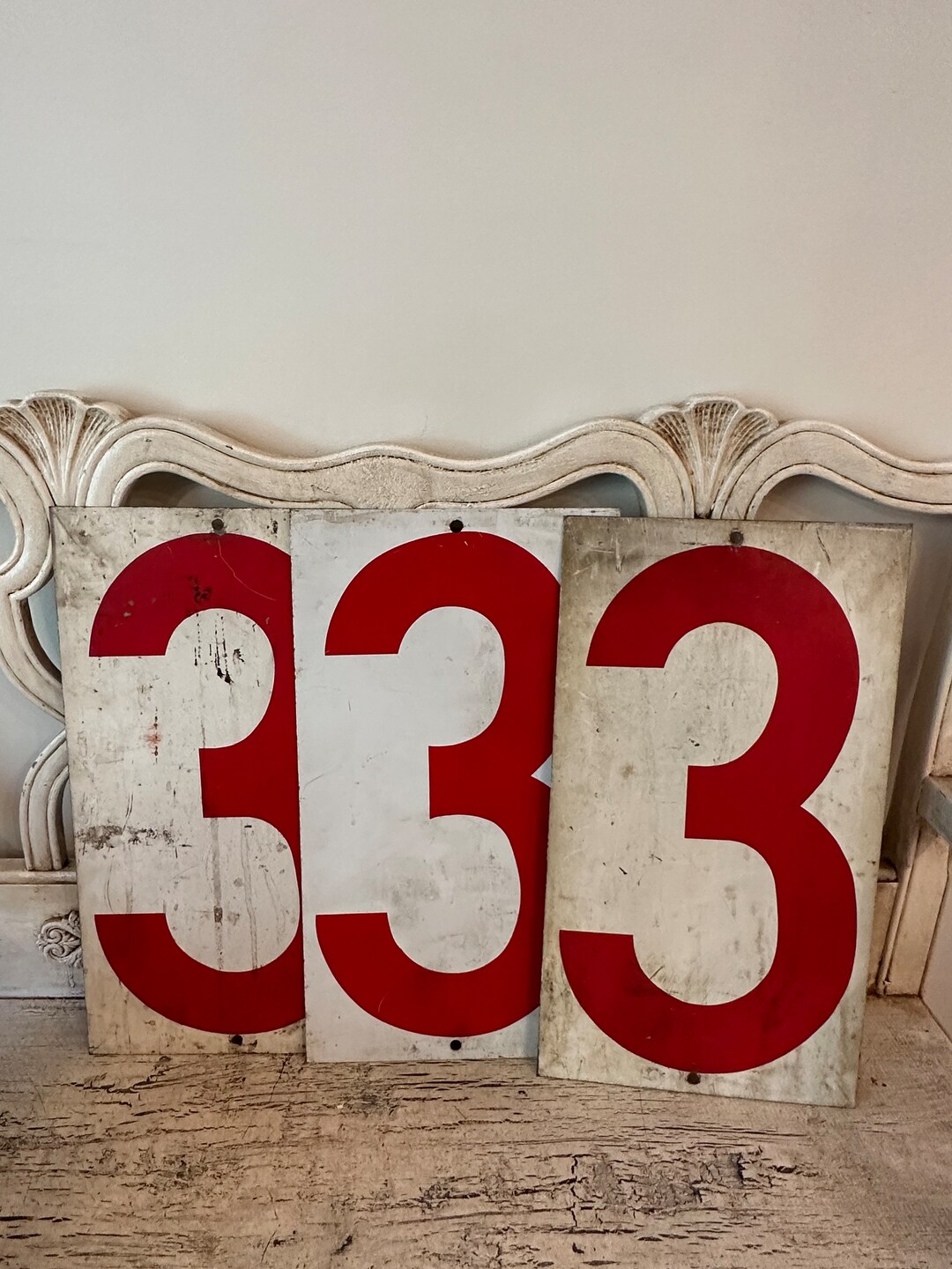 Vintage Red and White Gas Station Number Signs Set of Three - Etsy