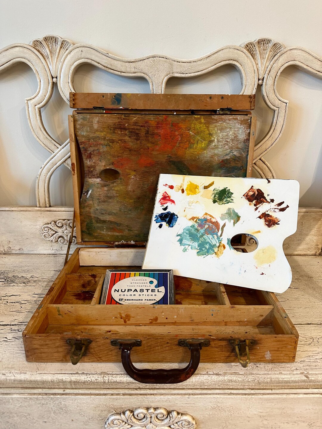 Vintage Wooden Painters Box - Rustic Art Case for Paints or Supplies ...