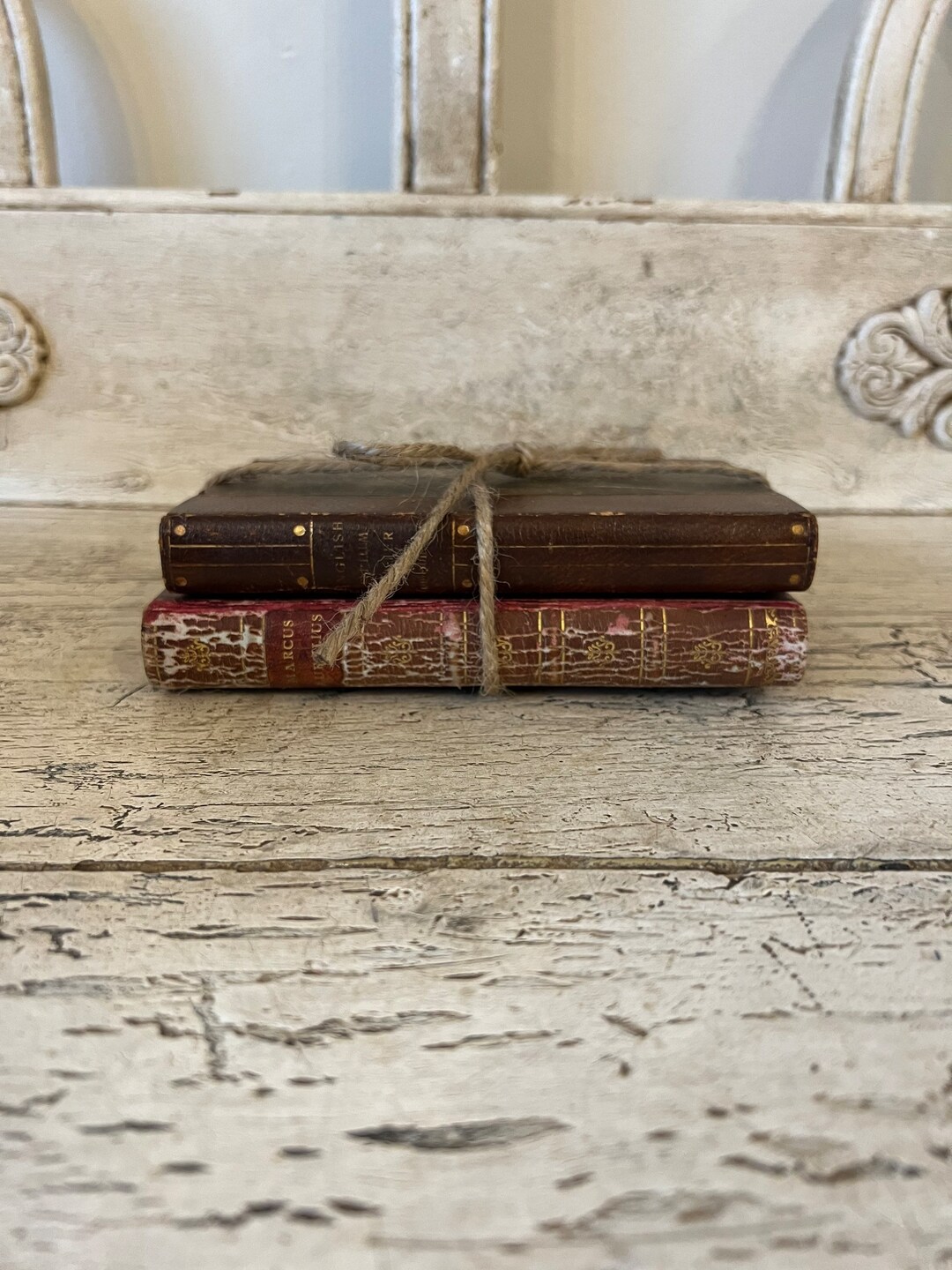 Farmhouse Tattered Leather Book Stack - Rustic Home Decor - Antique ...