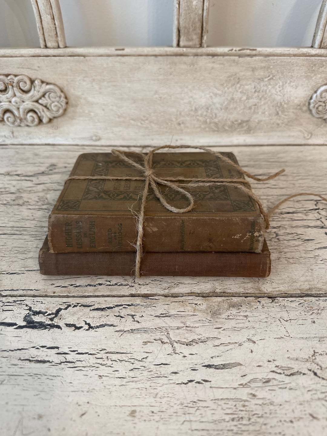 Antique Rustic School Book Stack - Vintage School English Textbooks ...