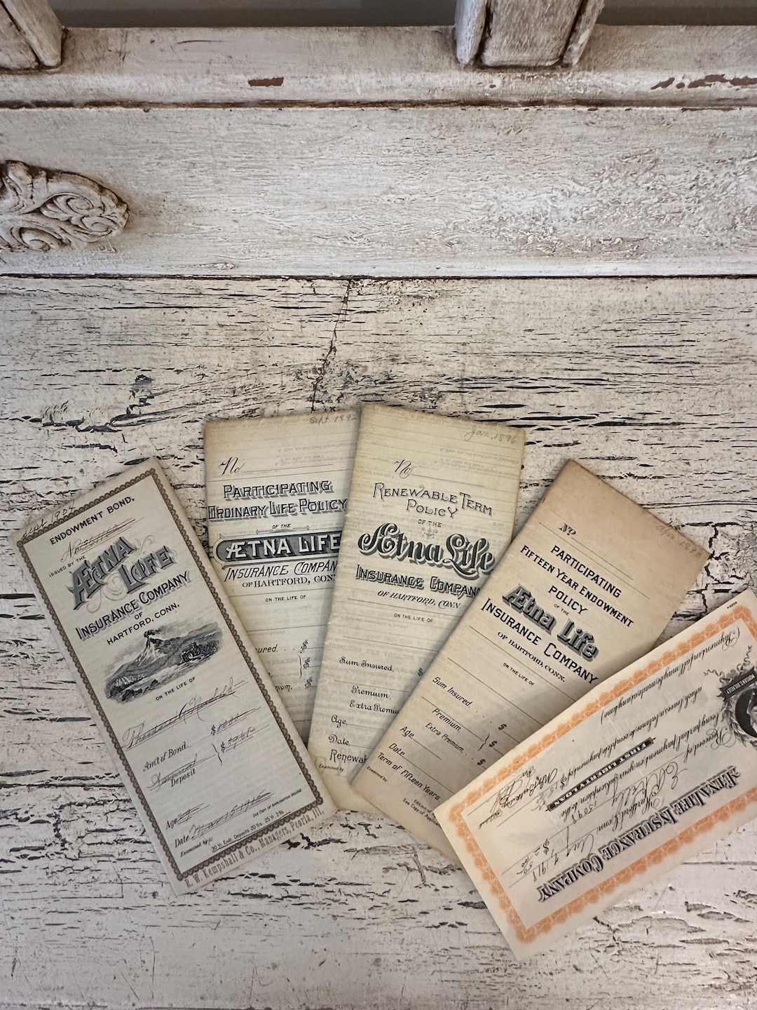Five Aetna Life Insurance Documents From the Late 1800's - Early 1900's ...