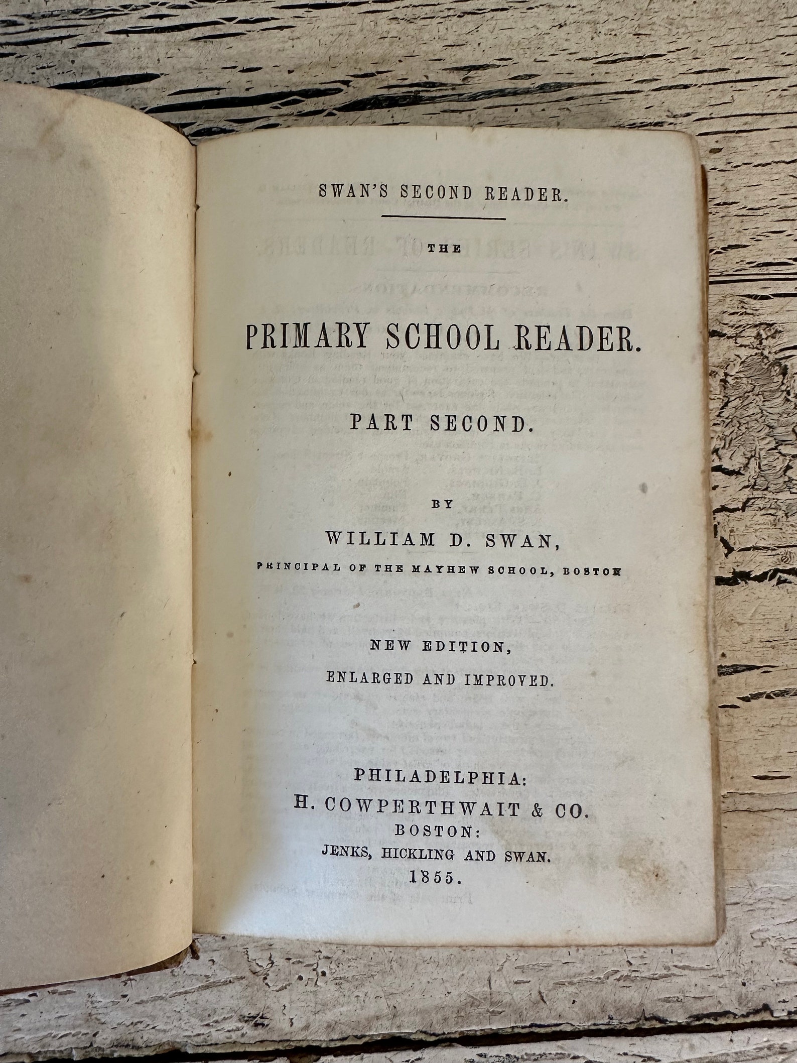Antique School Book - Swan's Second Reader, 1855 - Rustic Tattered ...