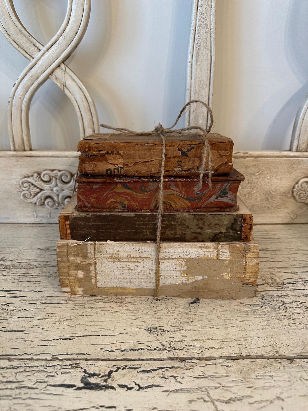 Farmhouse Tattered Book Stack Antique Book Bundle Rustic Home Decor Distressed Victorian Era ...