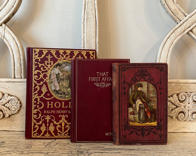 Vintage Decorative Red and Gold Rustic, Distressed Books for Decor ...