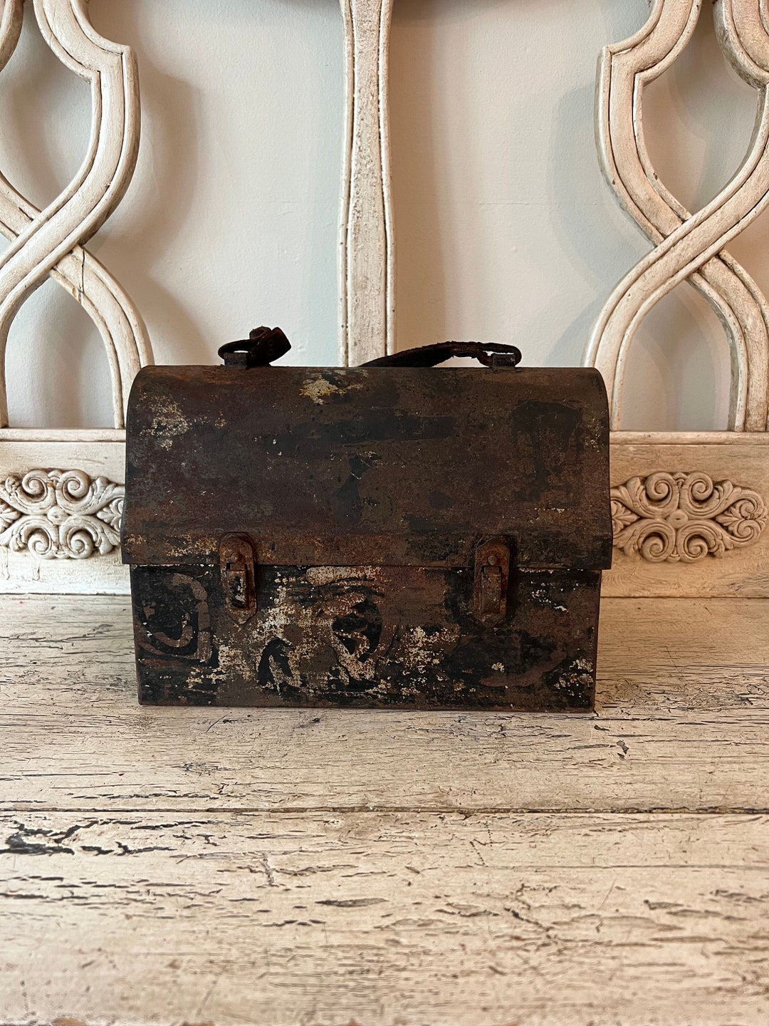 Vintage Black Dome Top Lunch Box Extra Rusty No Thermos 1940s Style ...