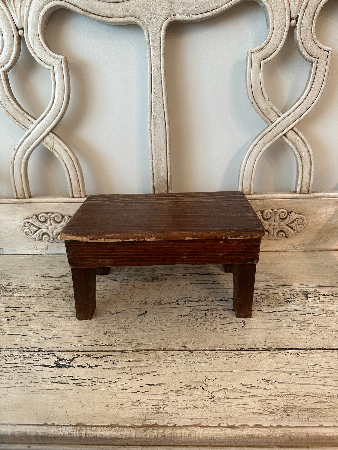 Small Rustic Step Stool - Messy, Vintage Wooden Step Stool for Plants ...