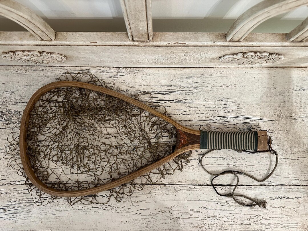 Vintage Fishing Net - Rustic Nautical Decor - Wooden Trout Fishing Net ...
