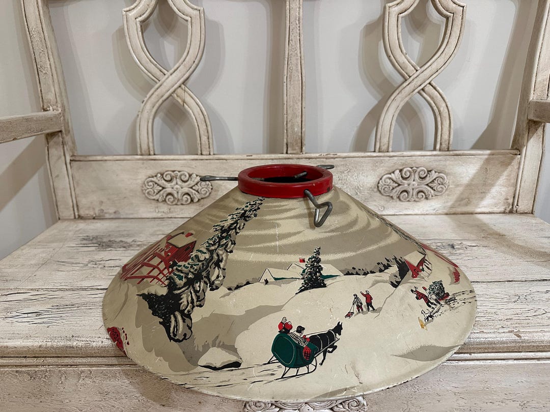 Vintage Christmas Tree Stand - Coloramic - Tin Litho - Over the River ...