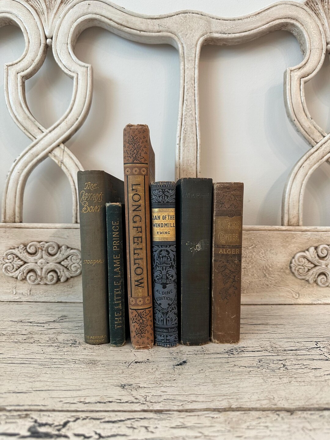 Vintage Blue, Green, Tan Book Stack - Edwardian Era Book Stack - Rustic ...