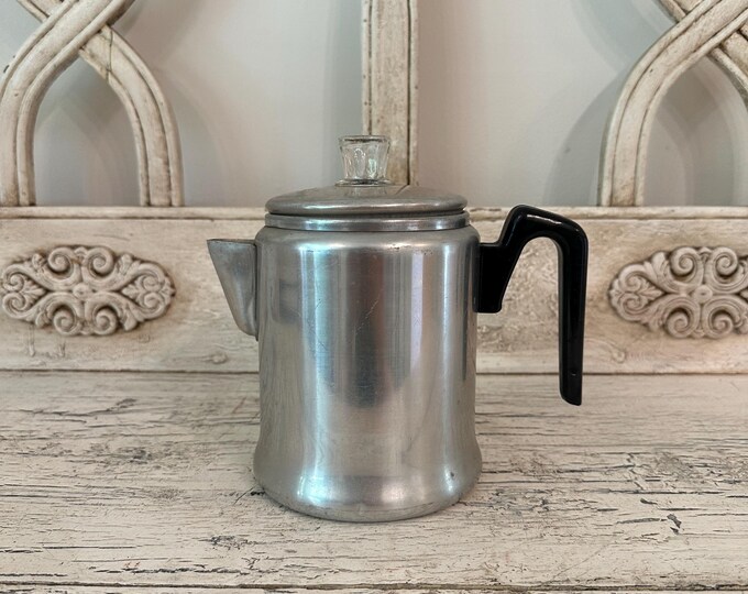 Rustic Stovetop Coffee Pot - Vintage Aluminum Percolator Coffee Pot - 7 ...