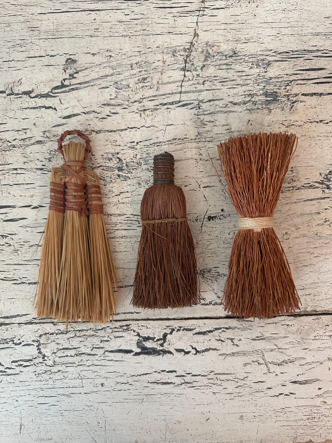Vintage Whisk Brooms - Natural Straw Bristle Workshop Brooms - Set of 3 ...
