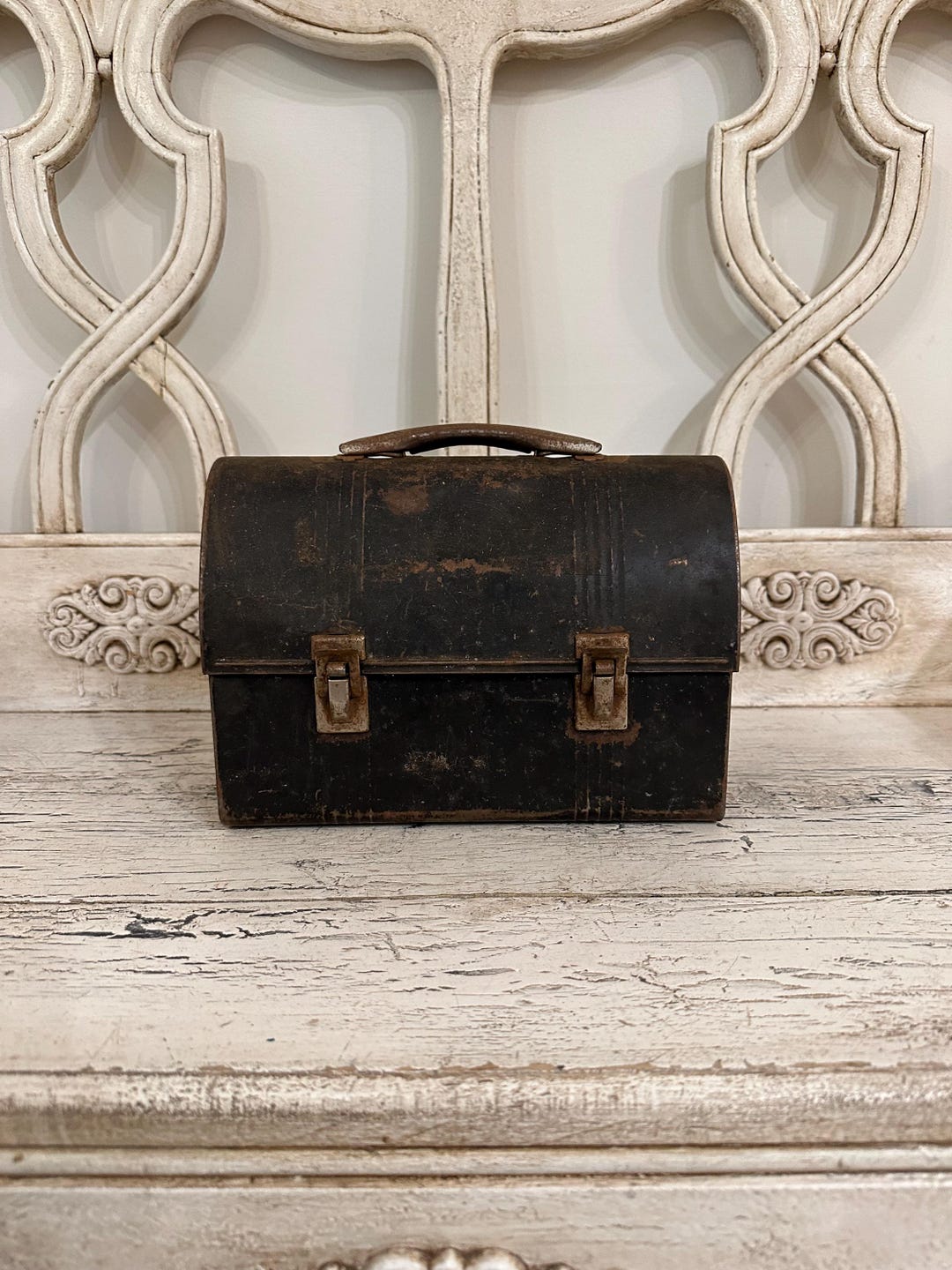 Vintage Black Dome Top Lunch Box - Extra Rusty - No Thermos - 1940s ...