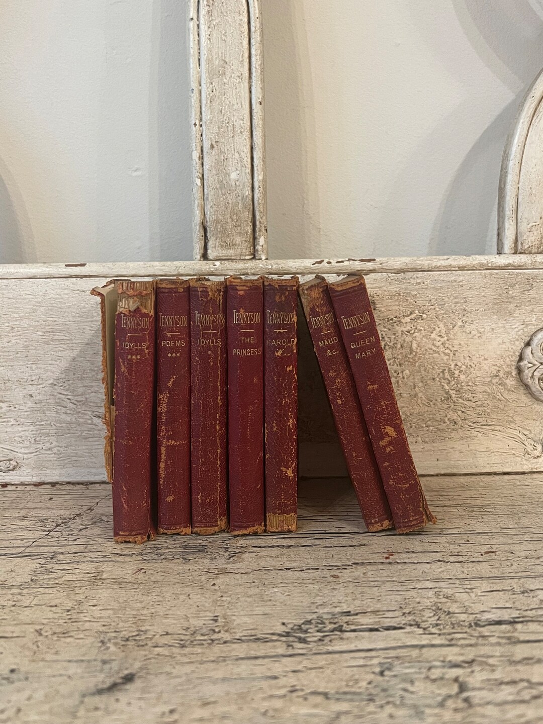 Tennyson Instant Library Vintage, Tattered, Rustic Leather Book Stack ...