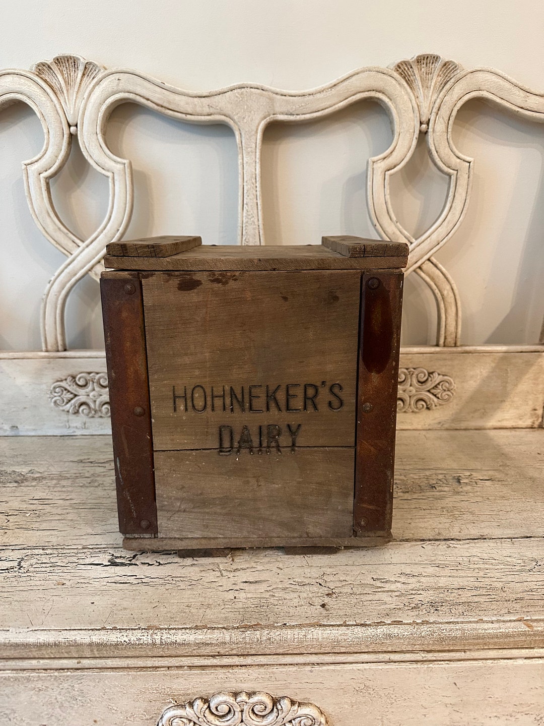 Vintage Rustic Wooden Dairy Crate Hohneker's Antique Milk Box Farmhouse ...