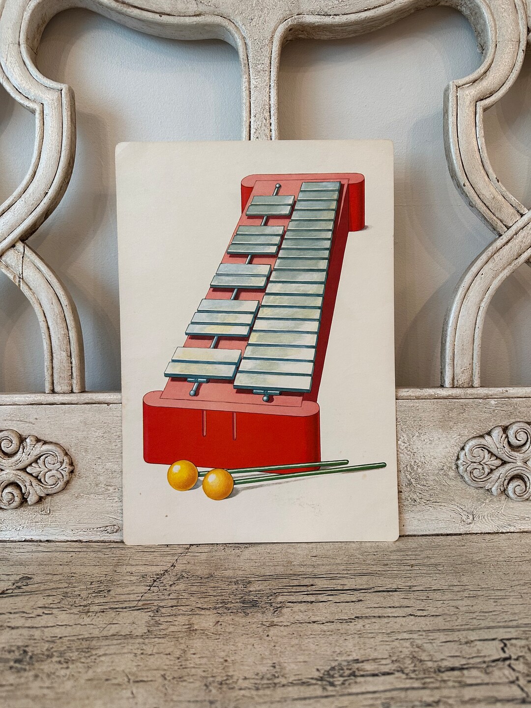 Vintage Alphabet Flash Card - Letter X Xylophone - Picture Flash Card ...