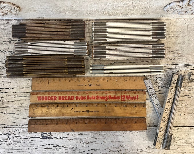 10 Vintage Rulers Wooden Rulers Mixed Lot Fun Folding, Advertising and ...