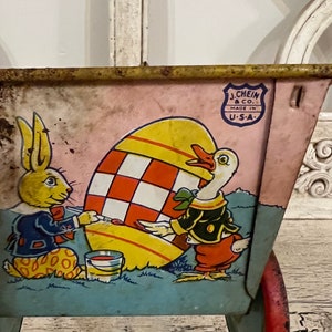Vintage Tin Toy Rabbit With Cart Rabbit Roost 1960s Litho J. Chein ...