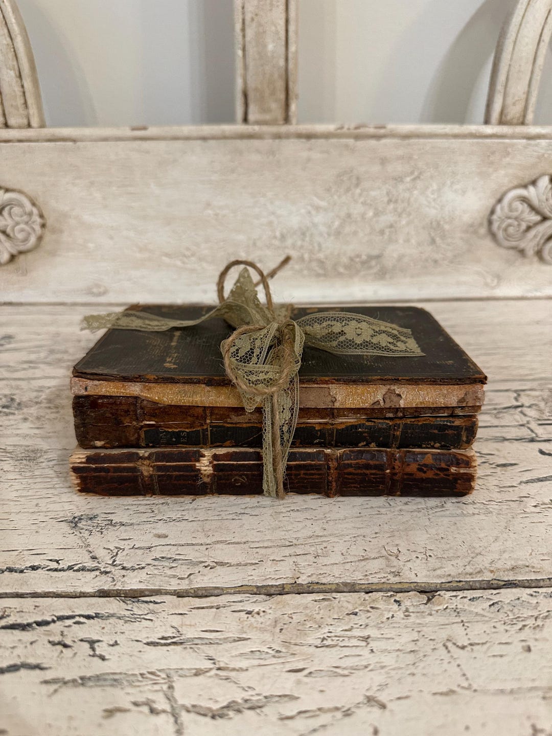 Farmhouse Tattered Book Stack - Antique Book Bundle From the 1700's - Rustic Home Decor ...